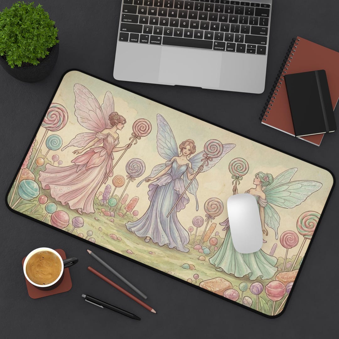 Candy Garden Fairies Desk Mat | Pastel Fairy Trio Mousepad - Etsy
