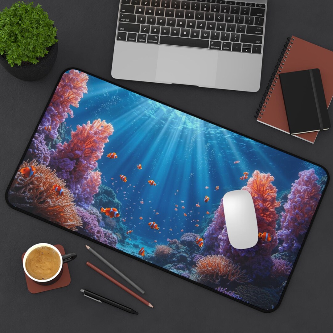 Underwater Coral Reef Desk Mat | Ocean Clown Fish Mouse Mad - Etsy