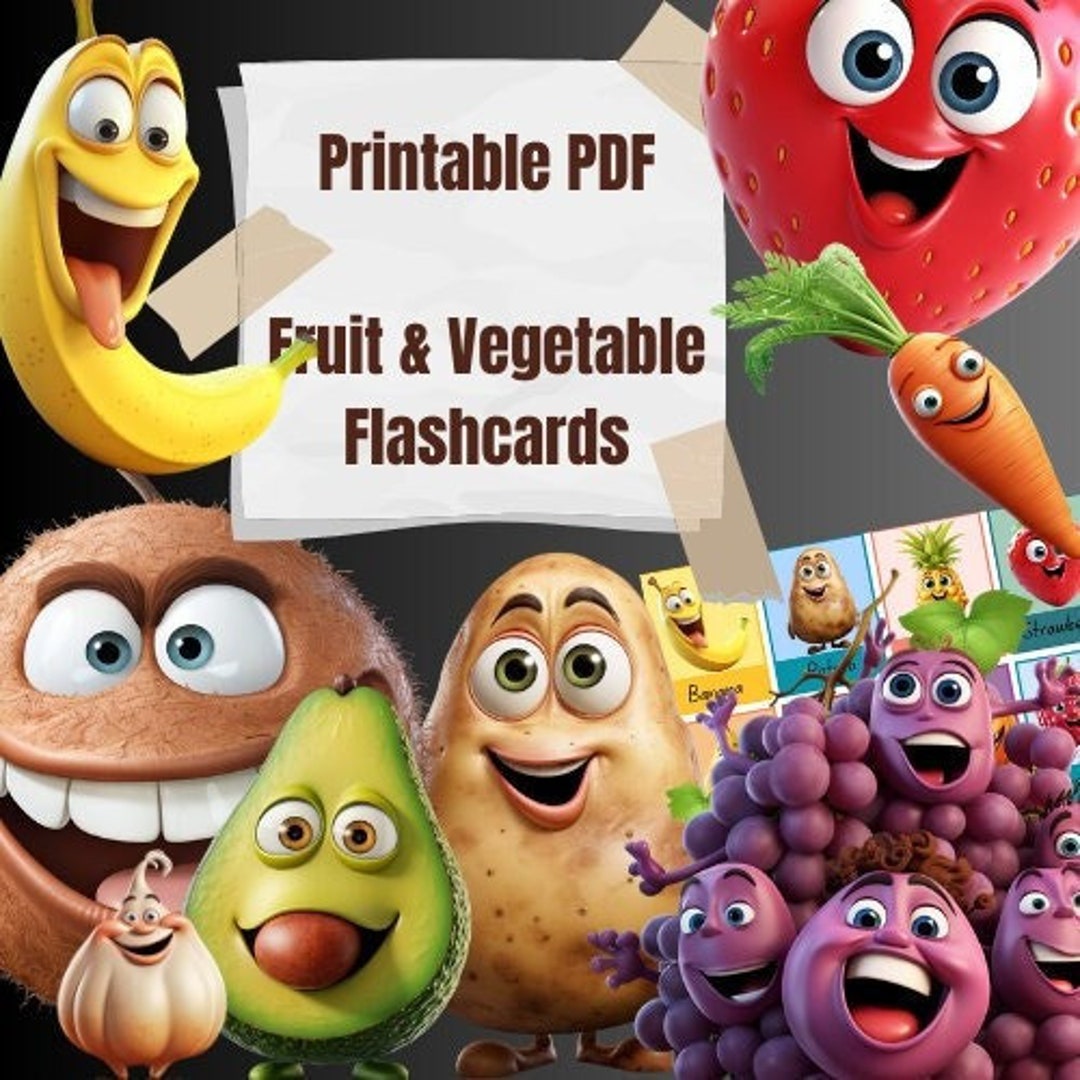 Tarjetas didácticas de frutas y verduras divertidas y - Etsy México