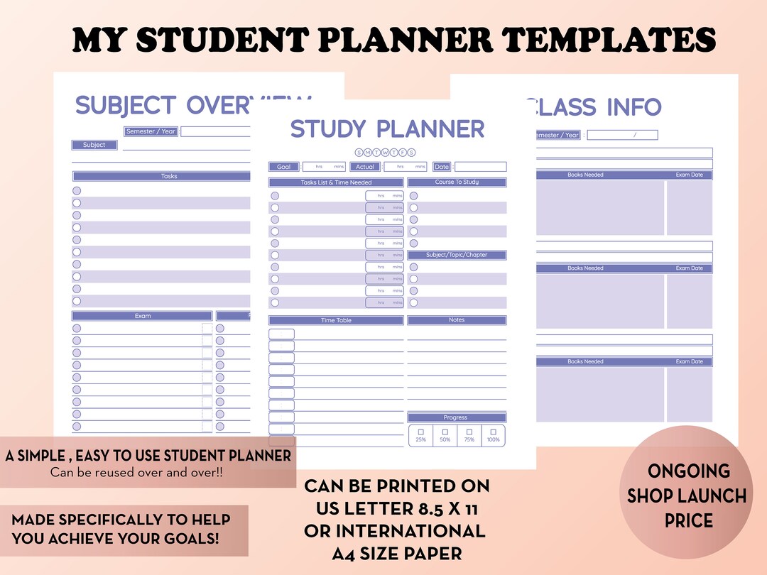 2023-2024 Undated Student Planner Templates, Academic Planner, Portrait ...