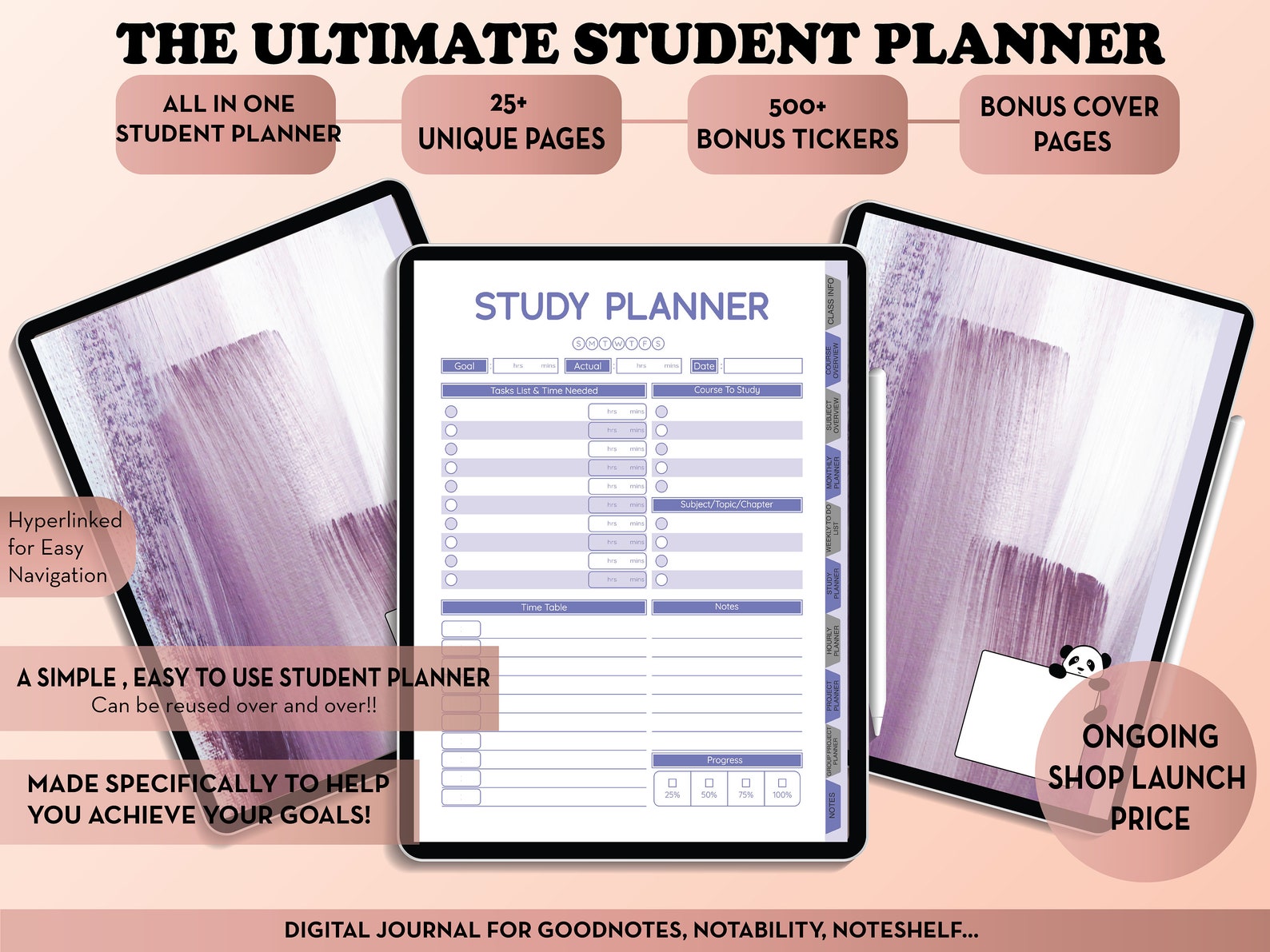Undated Student Digital Planner Goodnotes, Academic Planner, Portrait ...