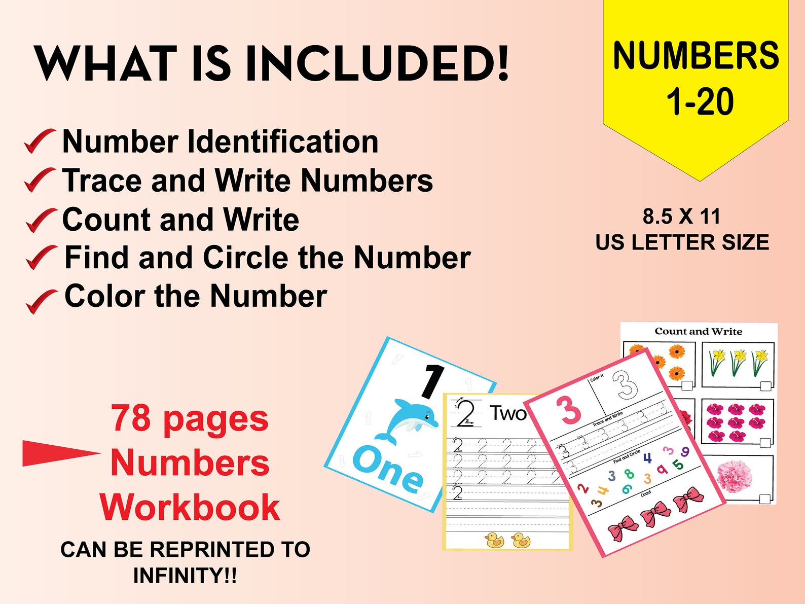 Learning Numbers Printable, Preschool Activity Worksheet (PDF Pattern ...