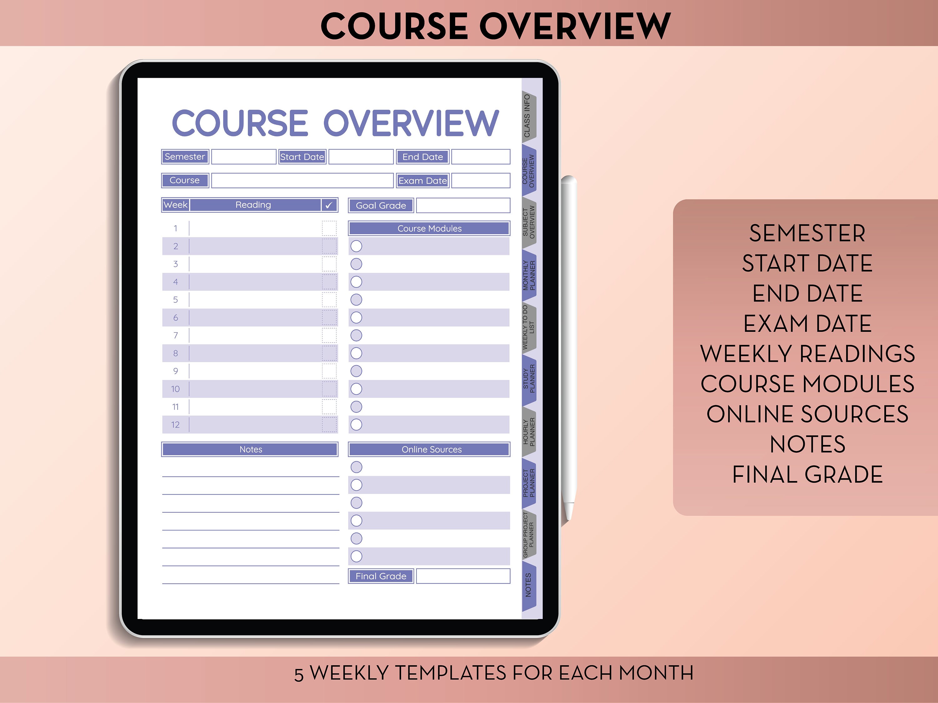 Undated Student Digital Planner Goodnotes, Academic Planner, Portrait ...