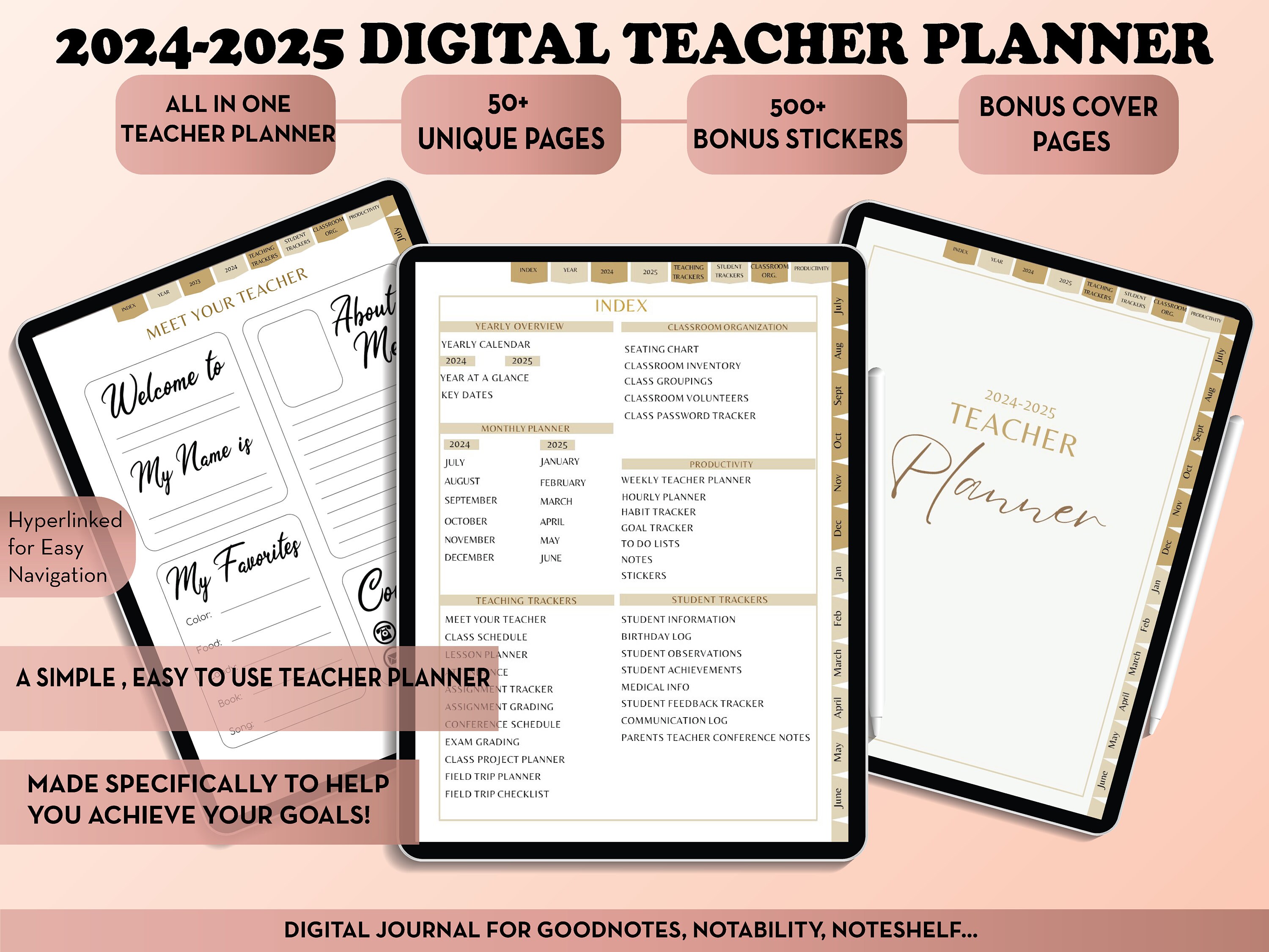 Digital Teacher Planner 2024-2025, Lesson Planner Goodnotes, Academic ...