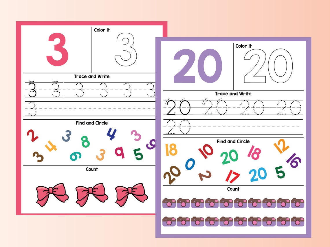 Learning Numbers Printable, Preschool Activity Worksheet (PDF Pattern ...