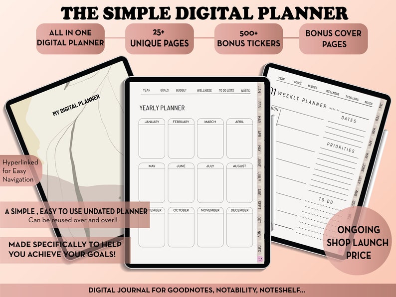 Undated Goodnotes Planner, Monthly Digital Planner, Goodnotes Template ...