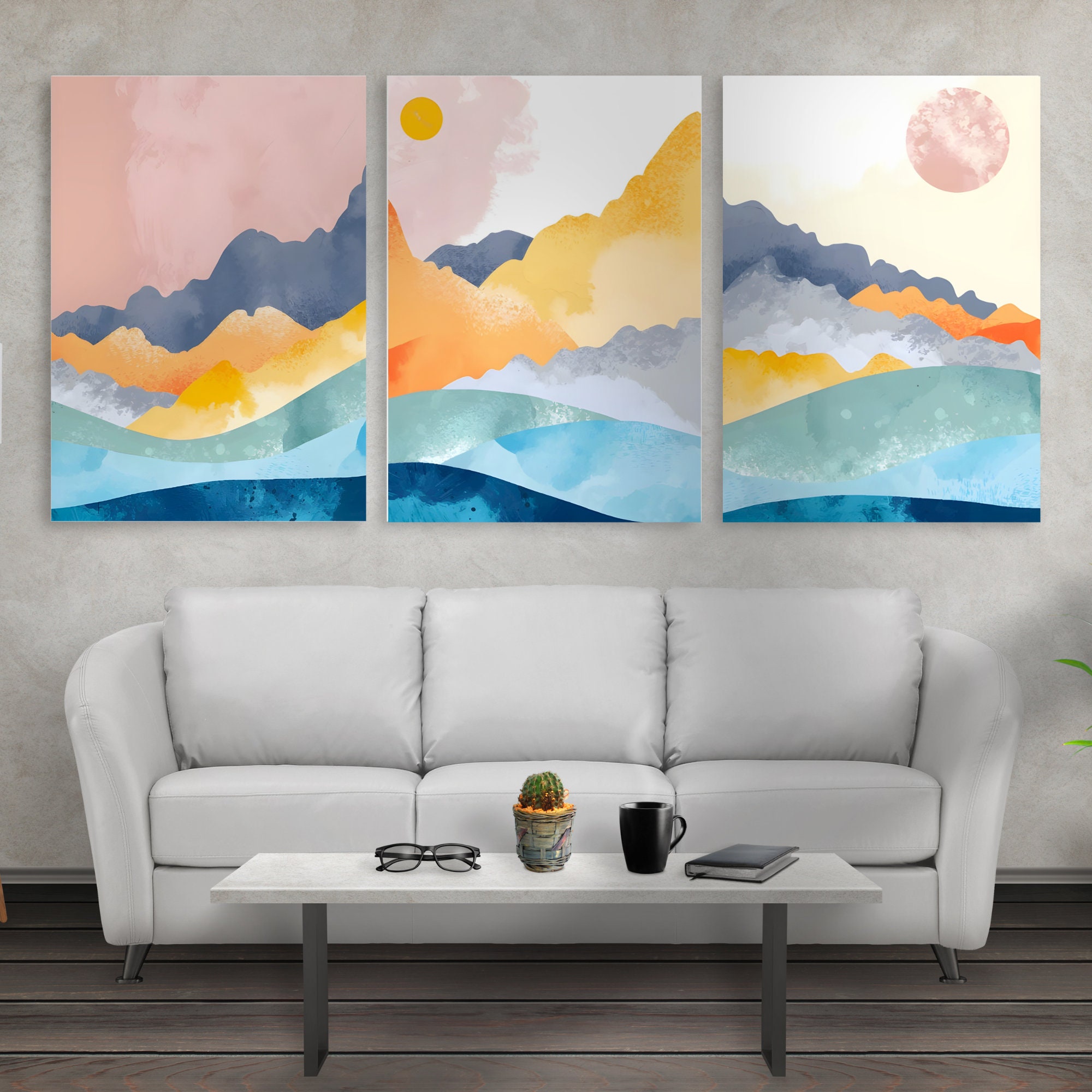Abstract Boho Wall Art Set of 3 -landscape Sunset Inspired - Abstracts ...