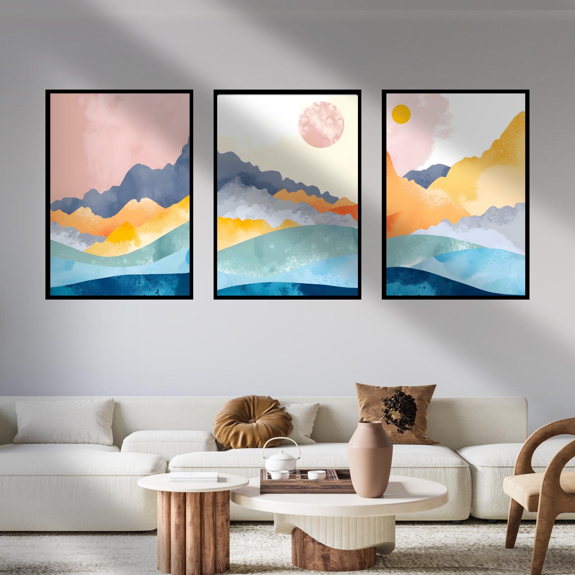 Abstract Boho Wall Art Set of 3 -landscape Sunset Inspired - Abstracts ...