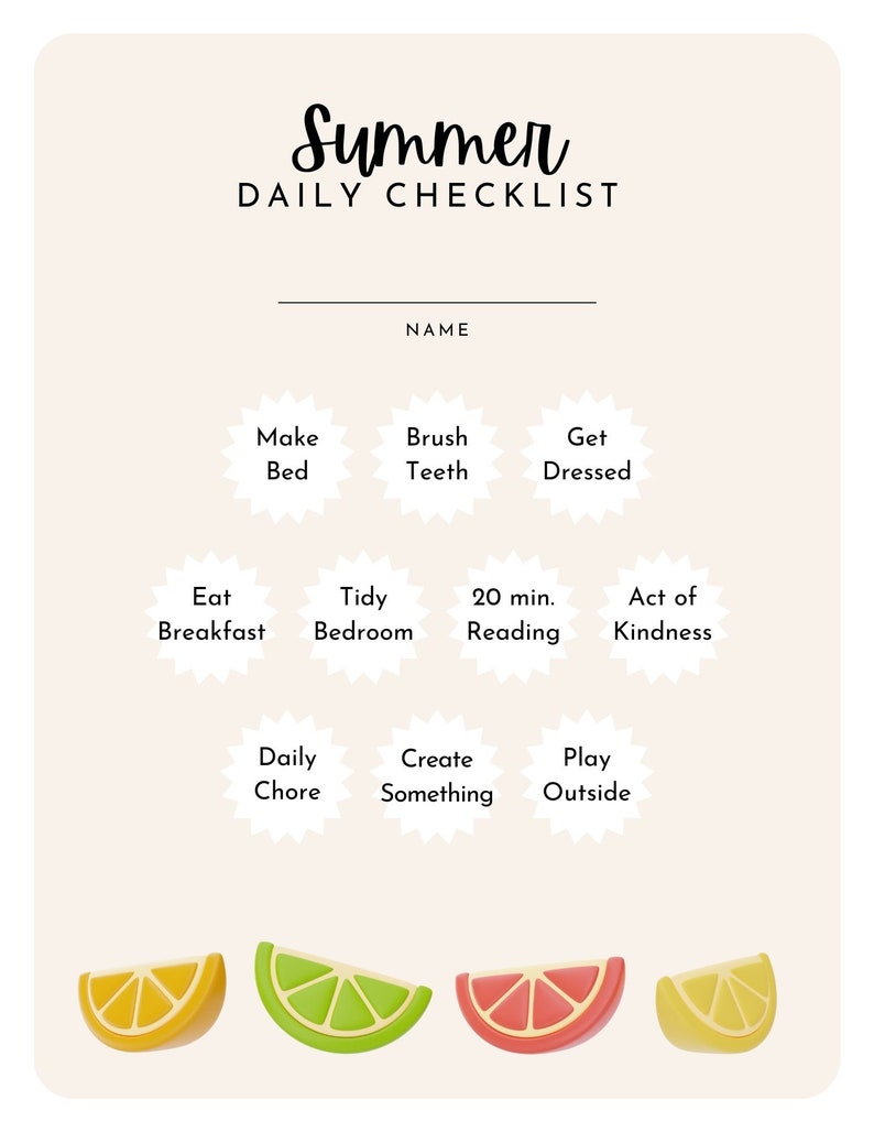 Summer Daily Checklist for Kids - Etsy