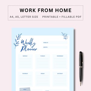 Weekly Planner Printable, Work From Home Routine, Undated Daily Planner ...