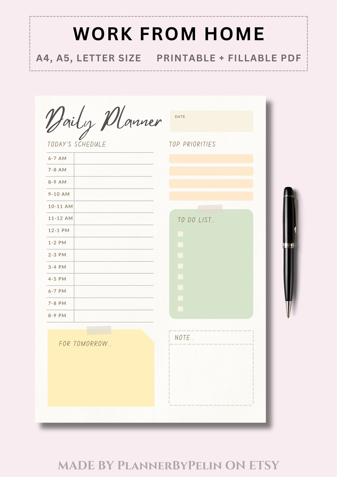 24 Hour Daily Planner Printable, Daily to Do List for Work / Personal ...
