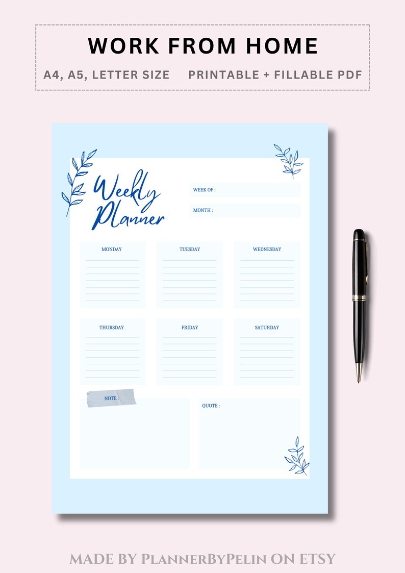 Weekly Planner Printable, Work From Home Routine, Undated Daily Planner ...