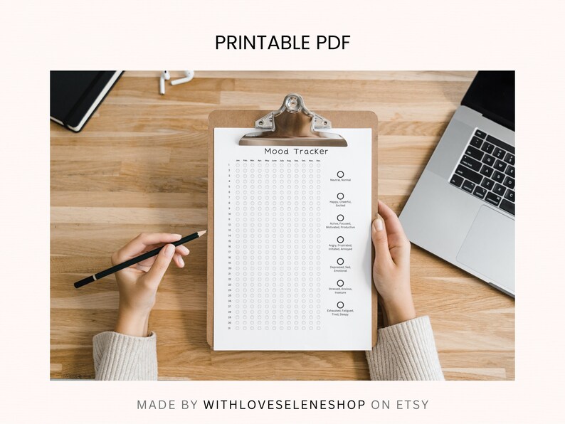 Mood Tracker Printable PDF, Mood Tracker Digital Planner, Wellness ...