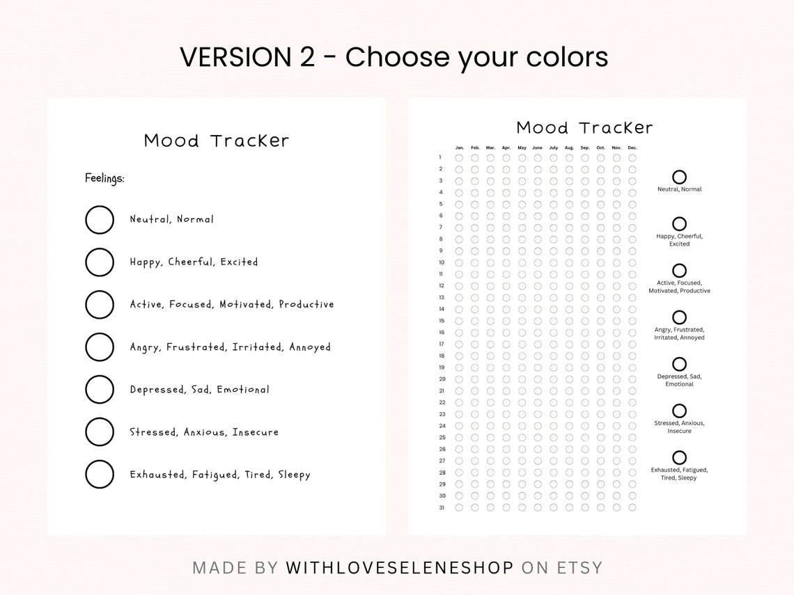 Mood Tracker Printable PDF, Mood Tracker Digital Planner, Wellness ...