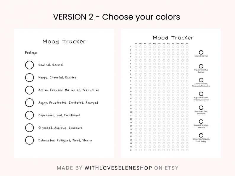 Mood Tracker Printable PDF, Mood Tracker Digital Planner, Wellness ...