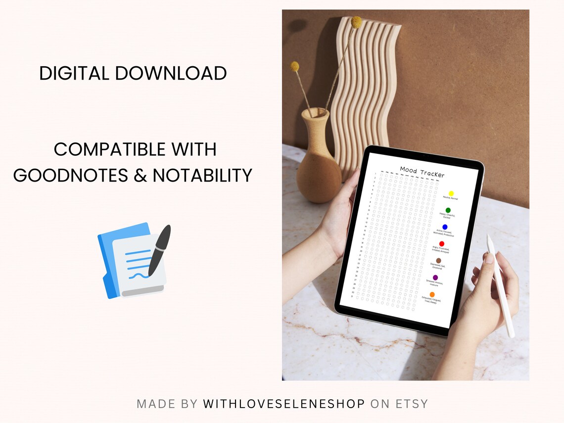 Mood Tracker Printable PDF, Mood Tracker Digital Planner, Wellness ...