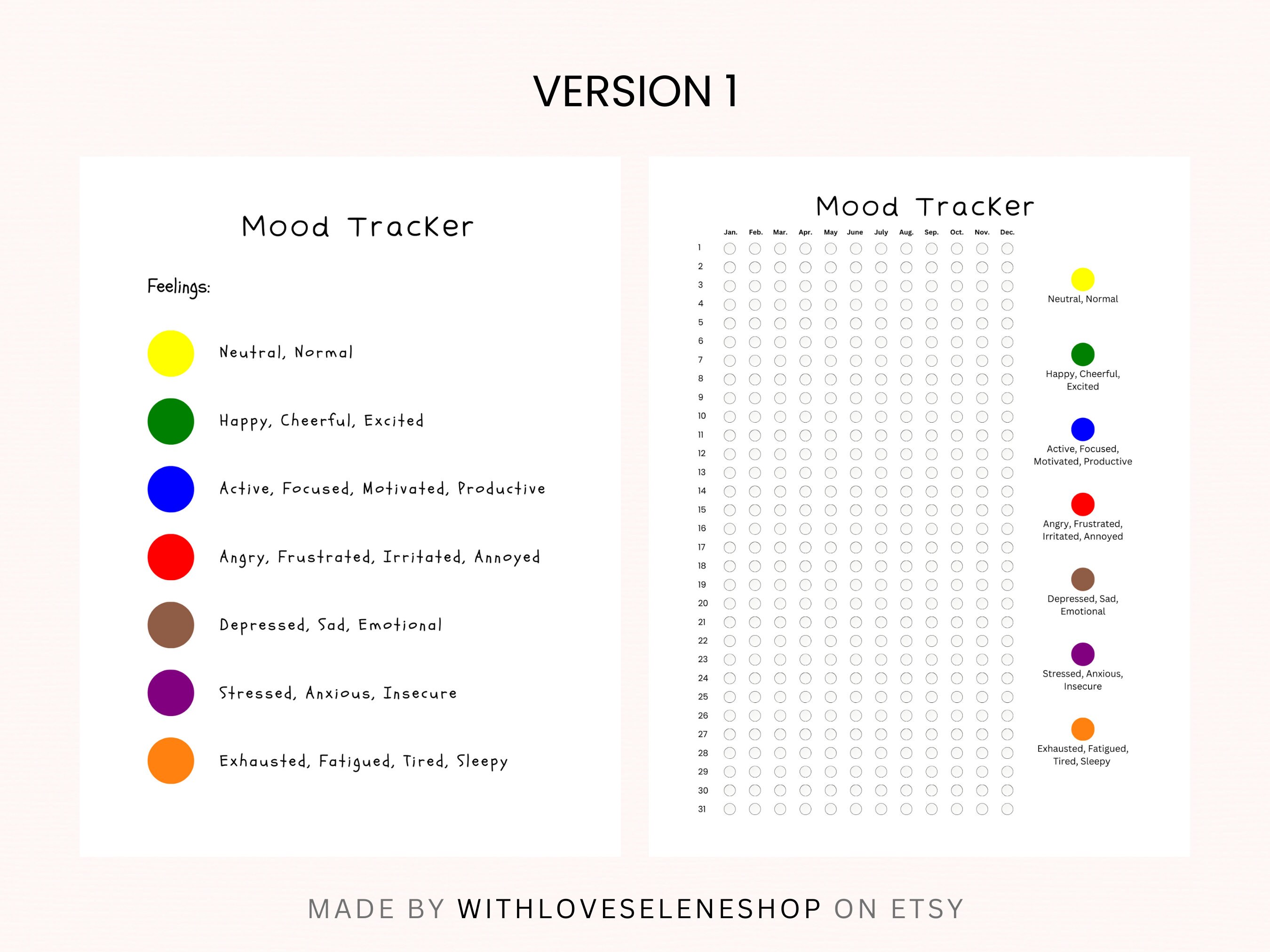 Mood Tracker Printable PDF, Mood Tracker Digital Planner, Wellness Planner, Mood Chart, Instant ...