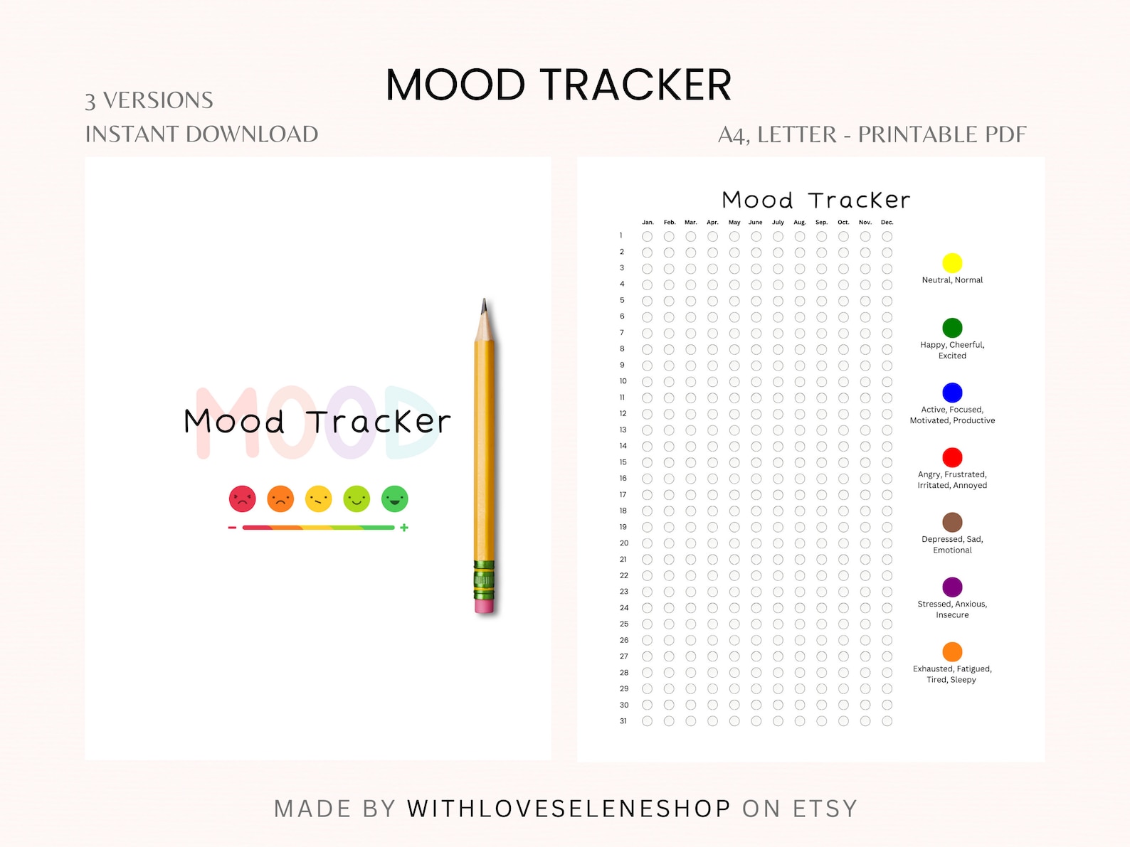 Mood Tracker Printable PDF, Mood Tracker Digital Planner, Wellness ...
