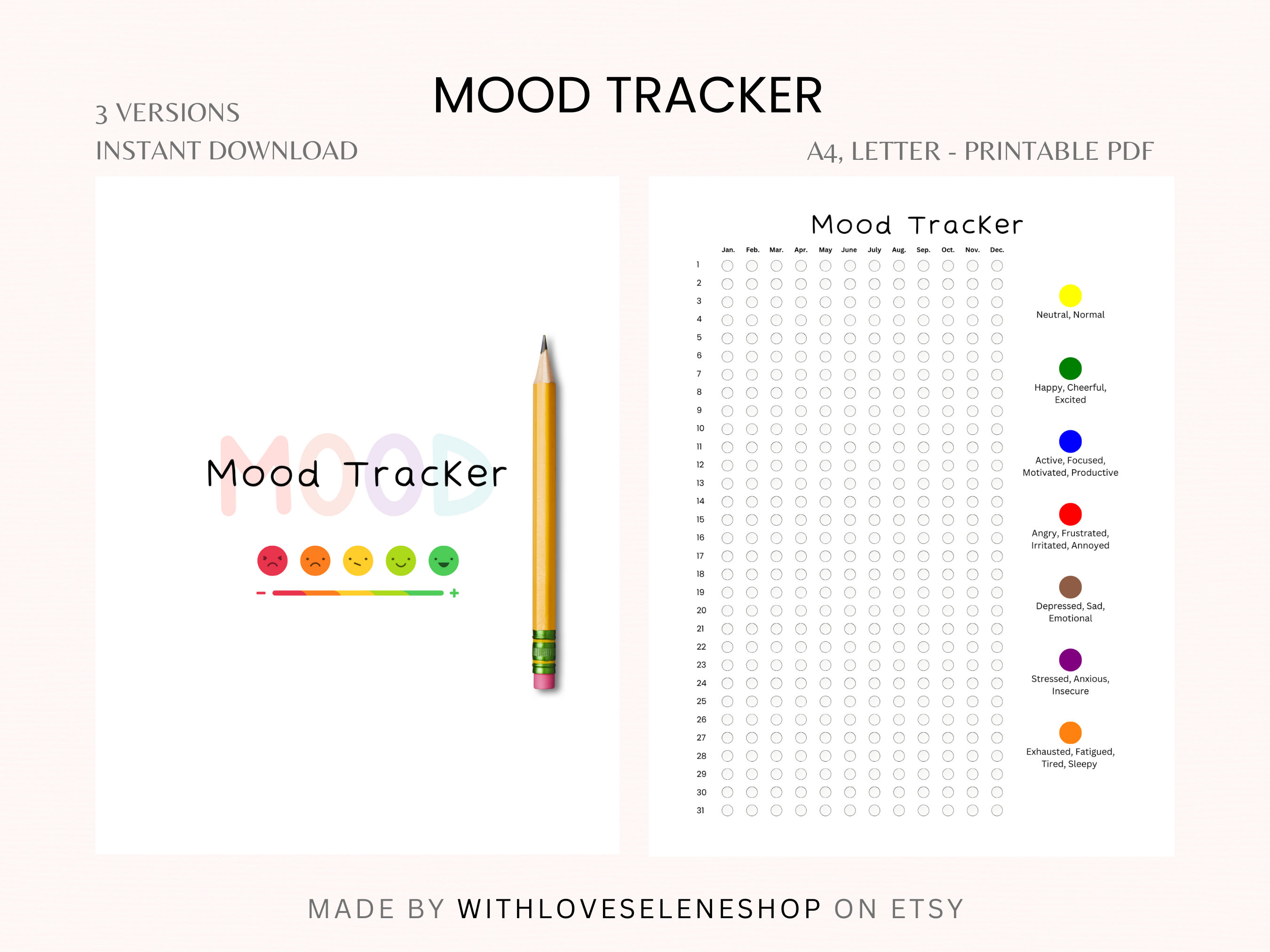 Mood Tracker Printable PDF, Mood Tracker Digital Planner, Wellness ...