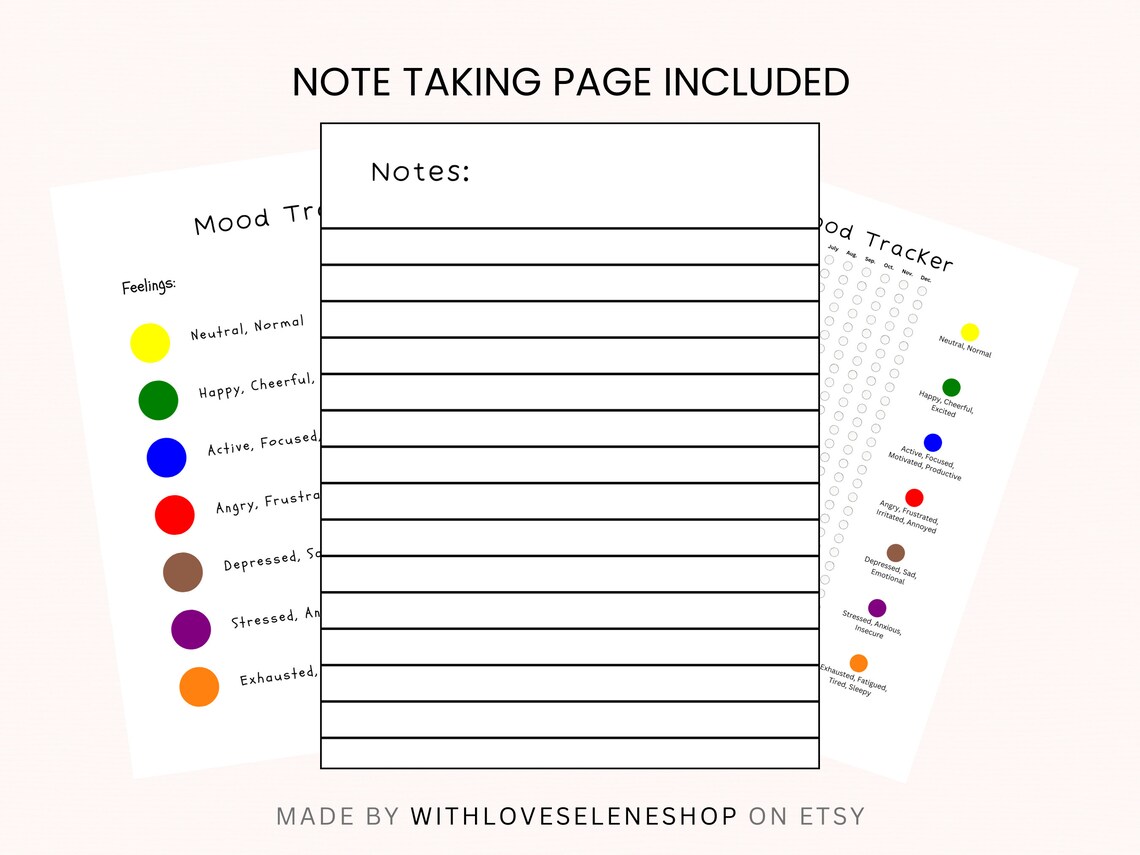 Mood Tracker Printable PDF, Mood Tracker Digital Planner, Wellness ...