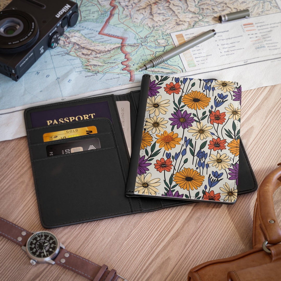 Colourful Flower Passport Cover Cute Travel Gift Card & Passport Holder ...