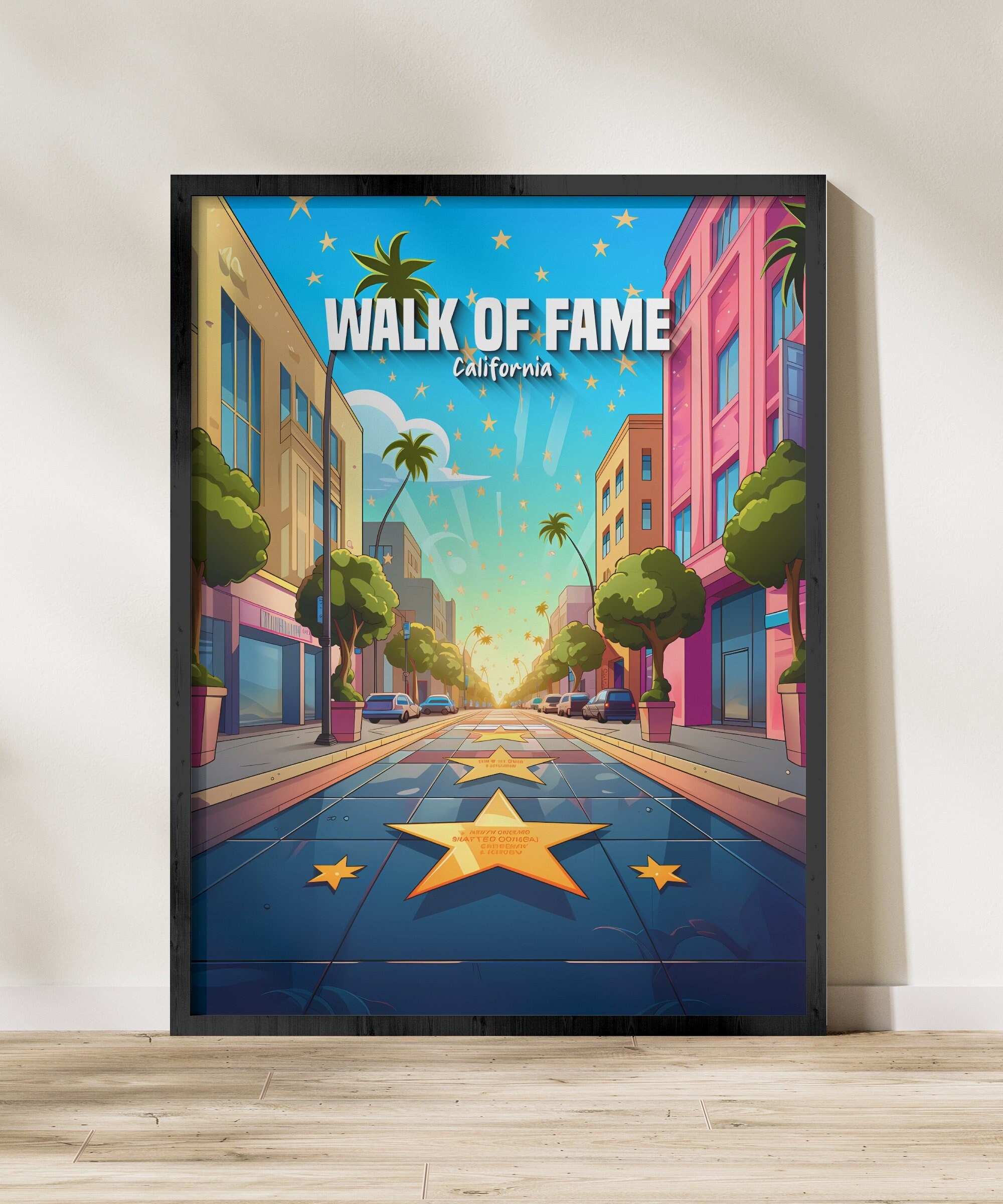 Walk of Fame Wall Art, Colorful California Street Illustration, Starry ...