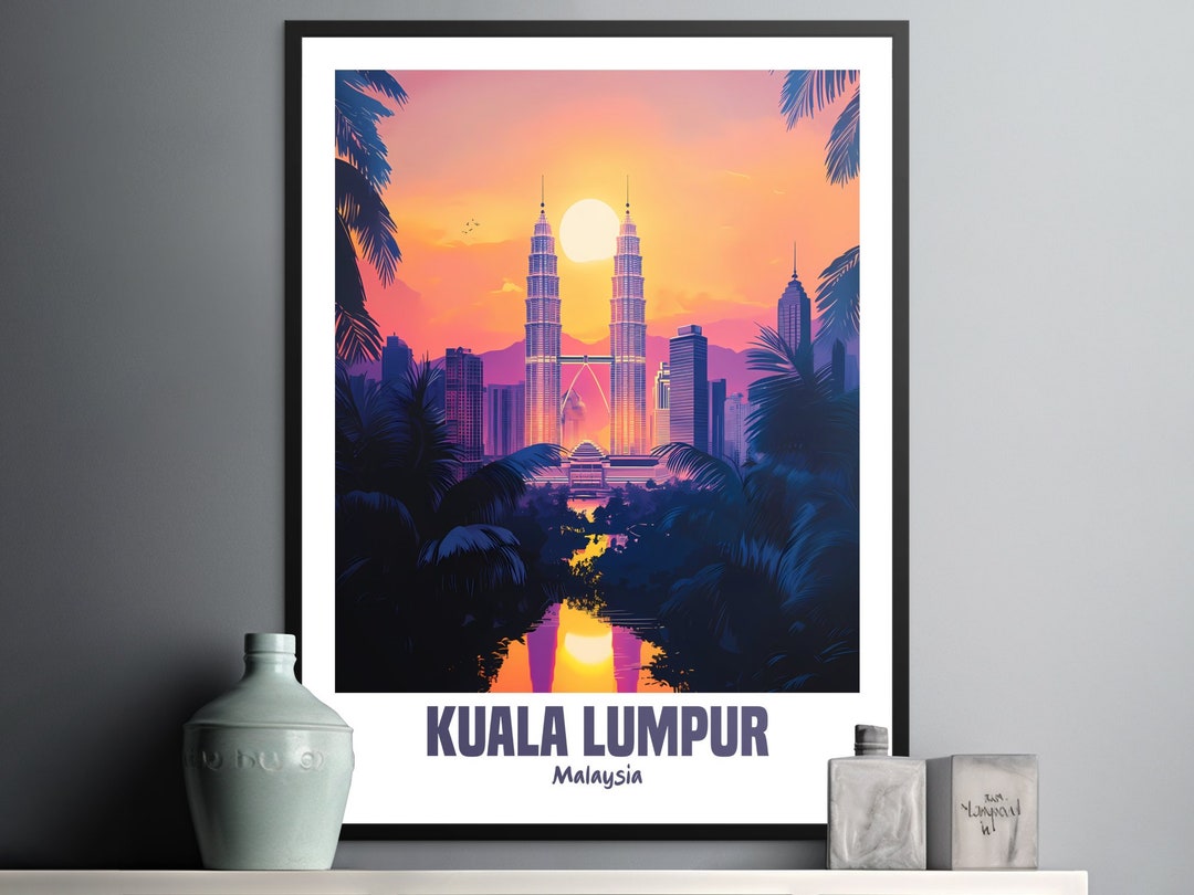 Kuala Lumpur Wall Art, Malaysia Skyline Poster, Sunset Cityscape Print ...