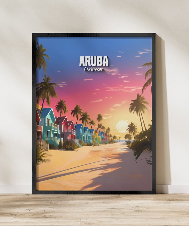 Tropical Aruba Beach Wall Art Print, Colorful Sunset Home Decor for ...