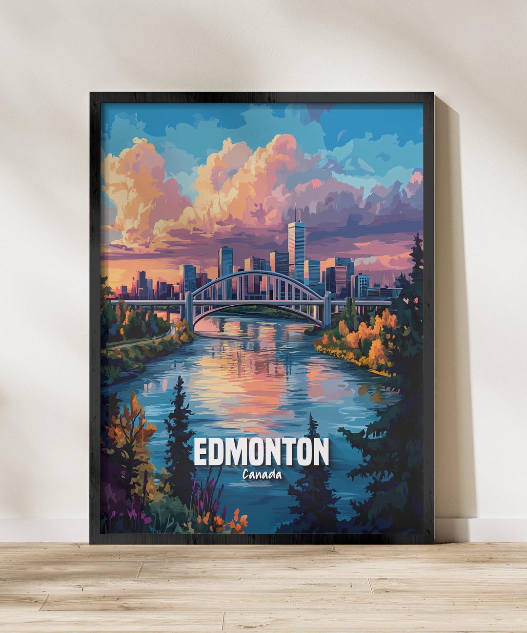 Edmonton Canada Skyline Wall Art, Scenic City Poster Print, Colorful ...