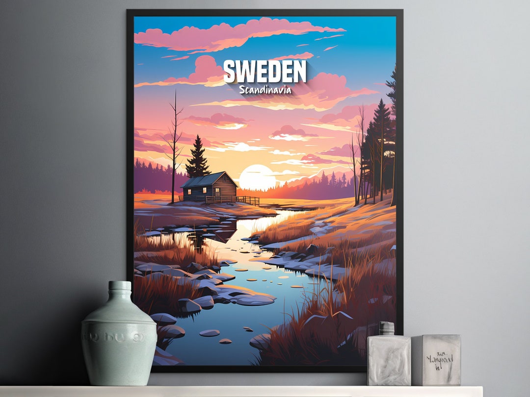 Stunning Sweden Wall Art, Colorful Scandinavian Poster With Nature and ...