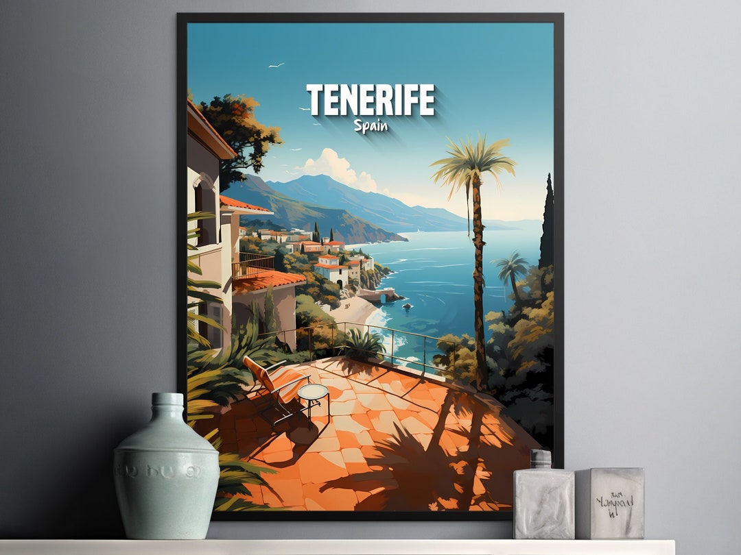 Vintage Tenerife Spain Coastal Wall Art Decor, Tropical Landscape Print ...