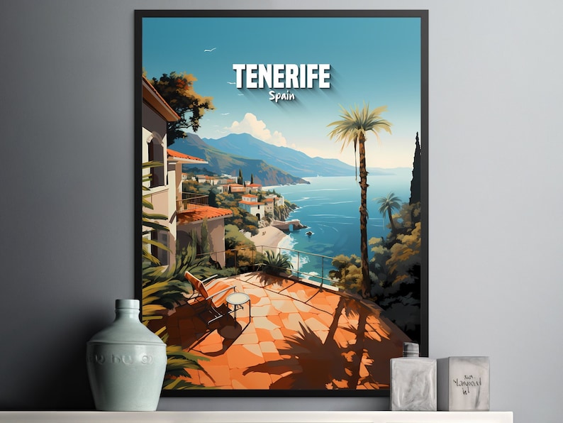 Vintage Tenerife Spain Coastal Wall Art Decor, Tropical Landscape Print ...