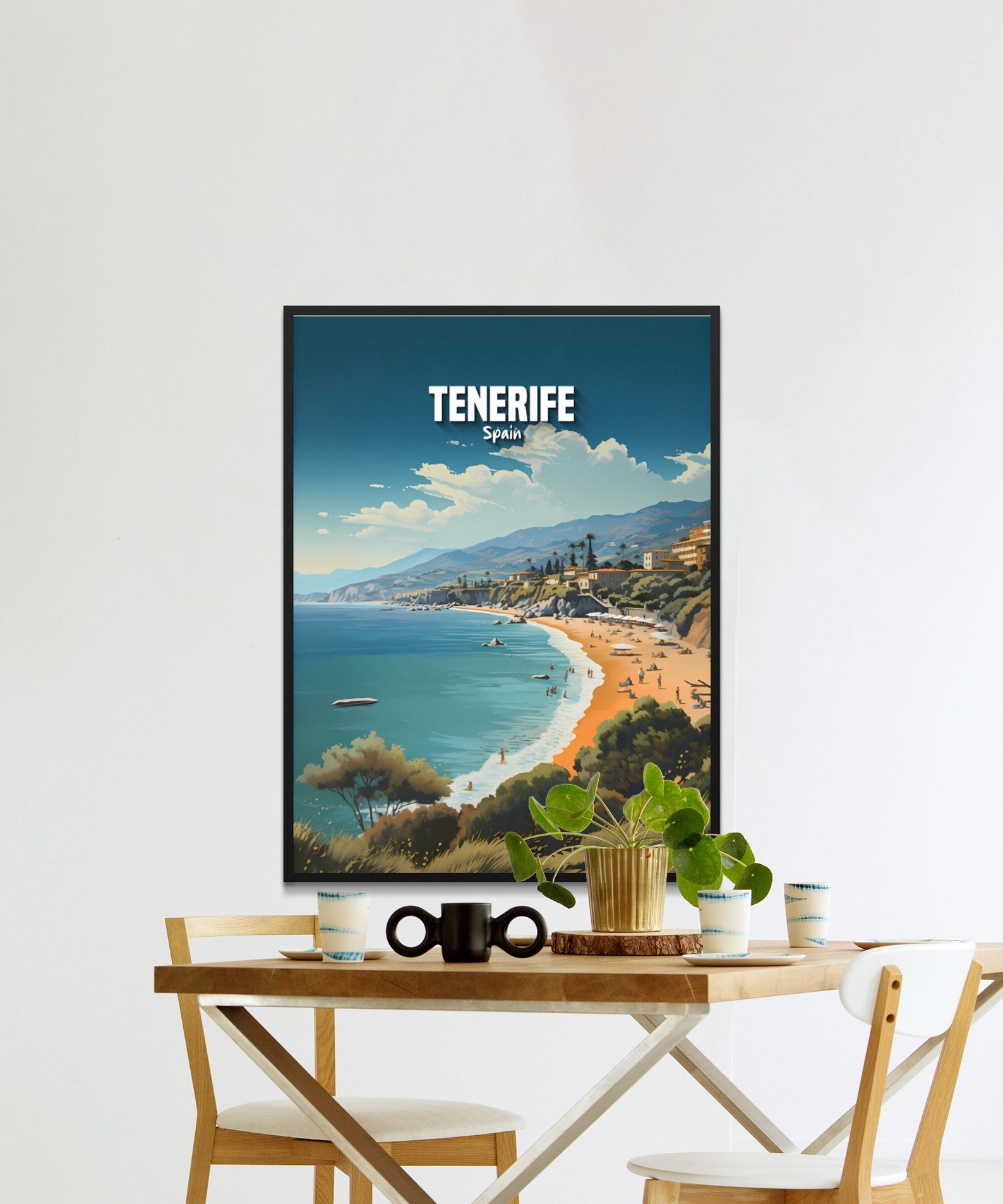 Vintage Tenerife Beach Poster Art Print - Tropical Scenic Wall Decor ...