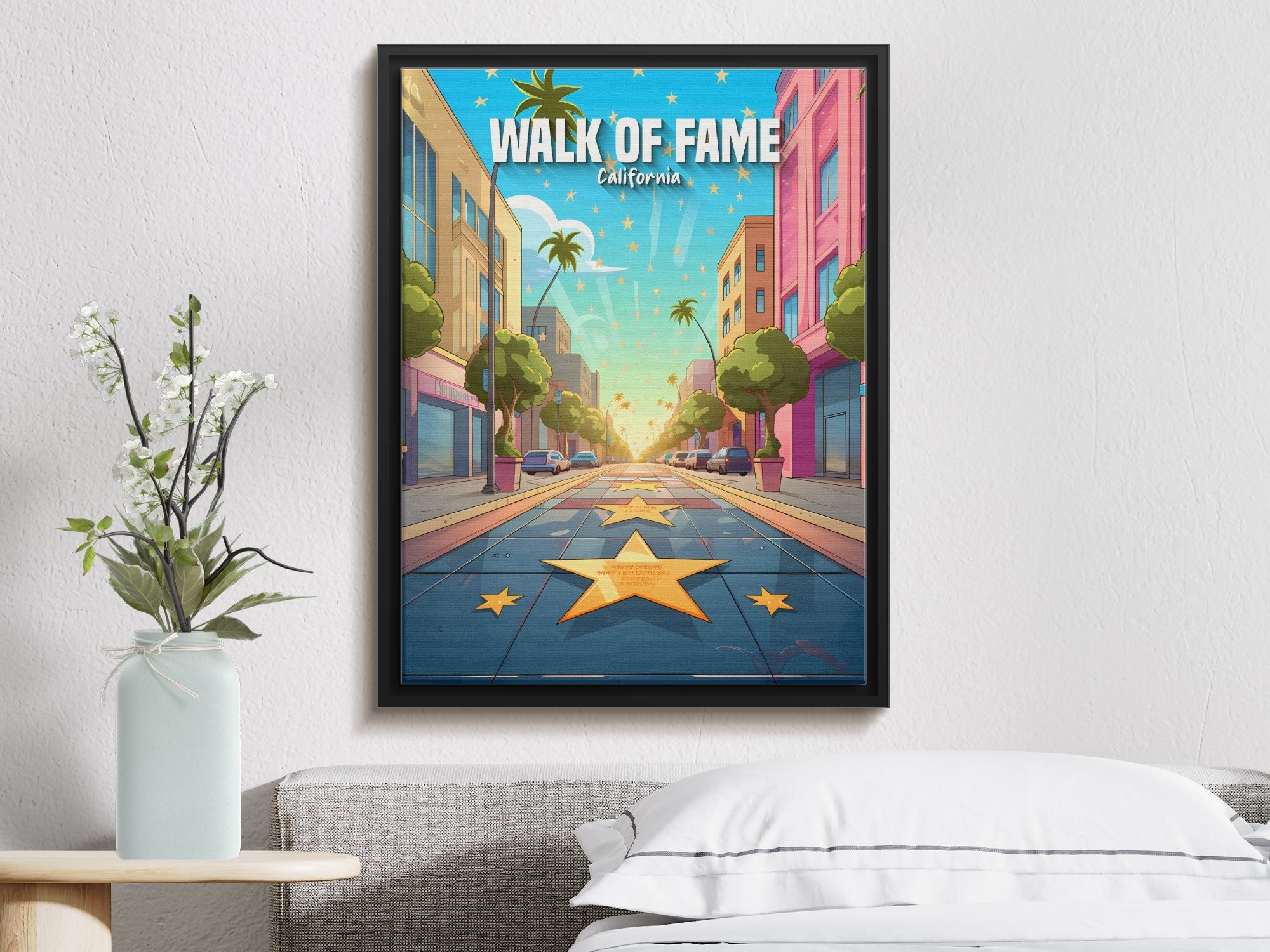 Walk of Fame Wall Art, Colorful California Street Illustration, Starry ...