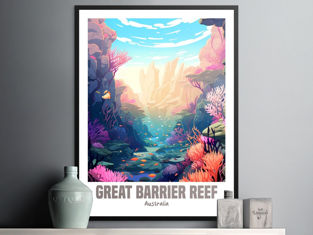 Great Barrier Reef Art Print, Vibrant Underwater Scene, Beautiful Ocean ...