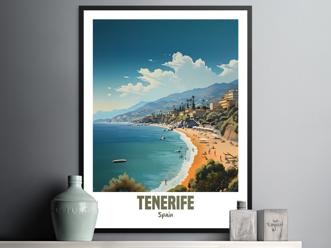 Vintage Tenerife Wall Art Print, Coastal Scenic Landscape, Spain Beach ...