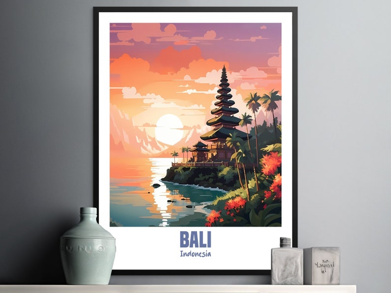 Beautiful Bali Landscape Wall Art Print, Sunset Over Ocean With ...