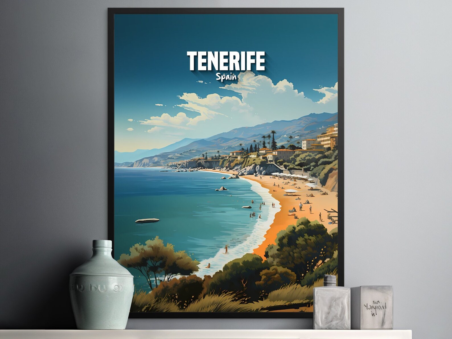 Vintage Tenerife Beach Poster Art Print - Tropical Scenic Wall Decor ...