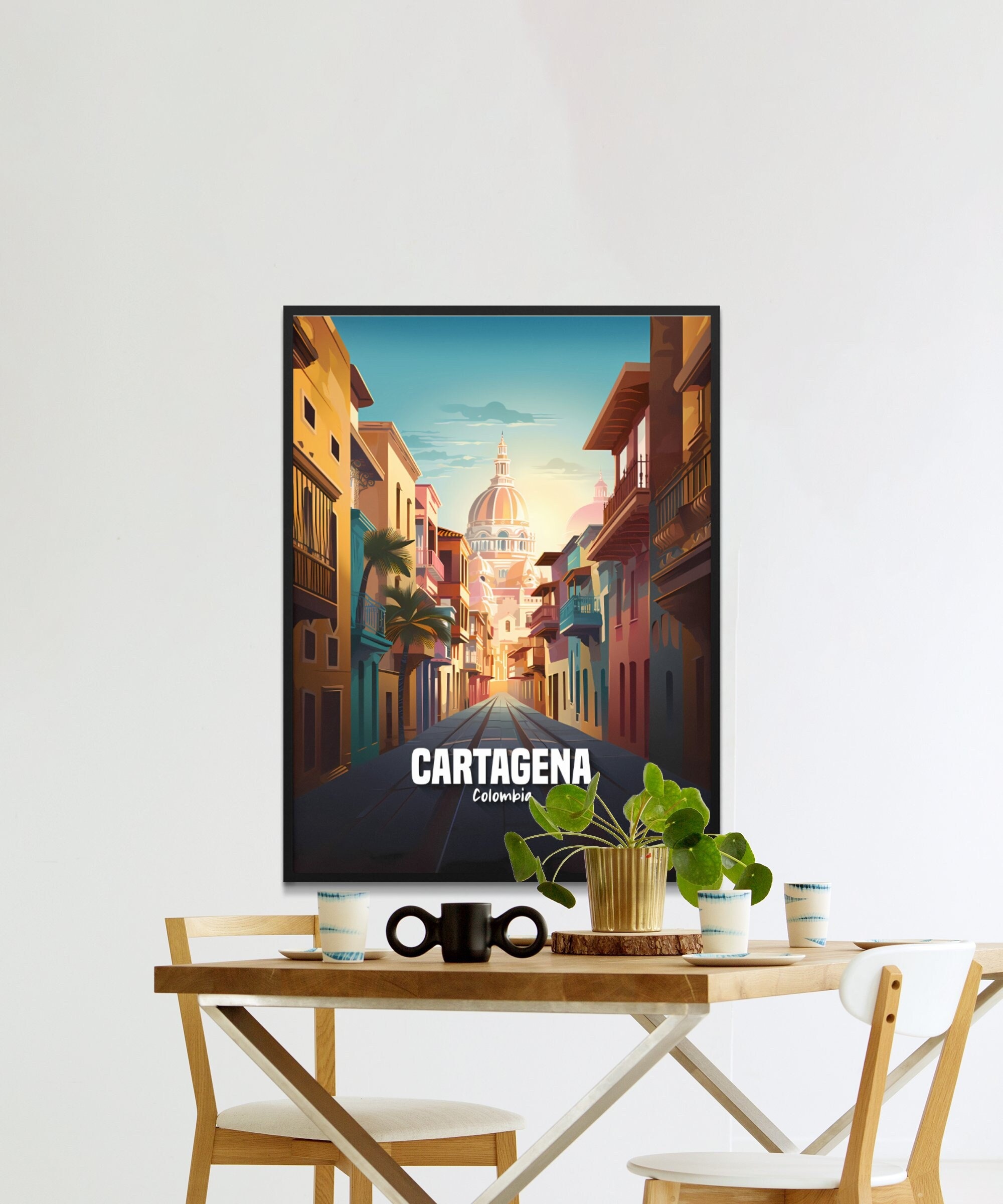 Vintage Cartagena Colombia Wall Art Print, Colorful Cityscape Decor for ...