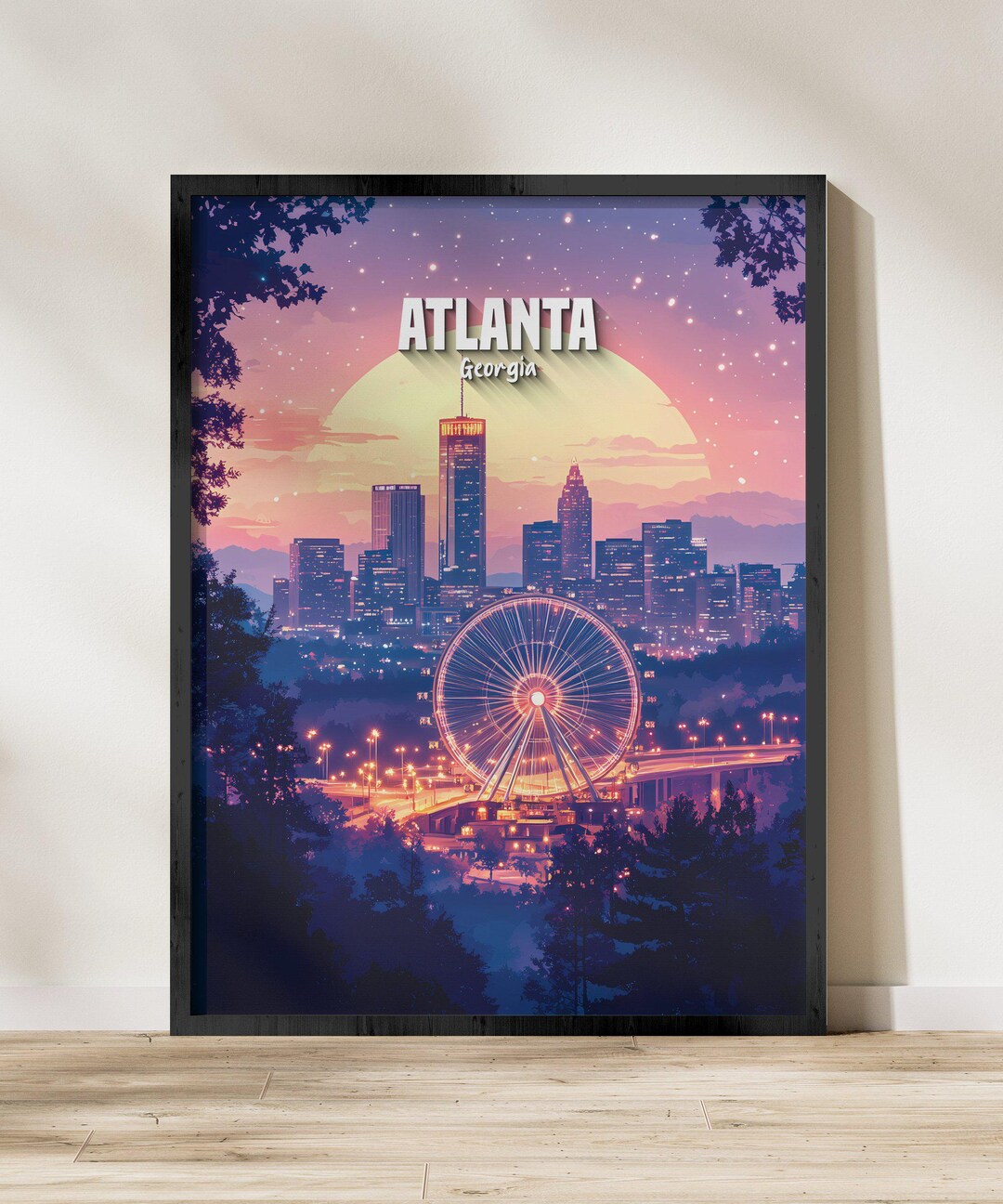 Atlanta Cityscape Wall Art, Skyline Poster Print, Urban Night Scene ...