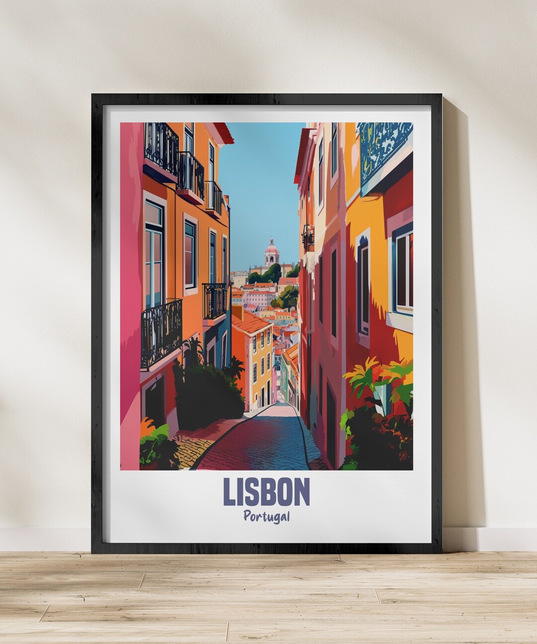 Lisbon Portugal Street View Wall Art, Colorful Lisbon Cityscape Print, European Travel Poster ...
