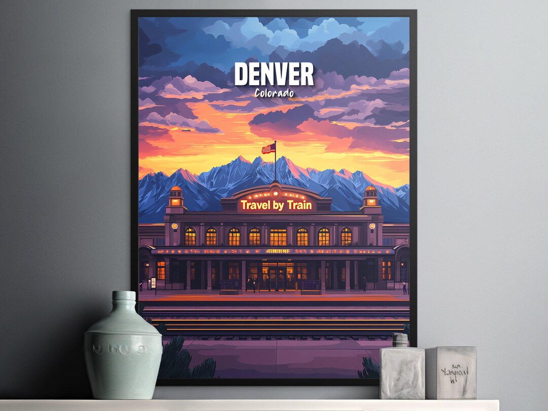Vintage Denver Train Station Wall Art, Colorado Sunset Print, Travel by ...