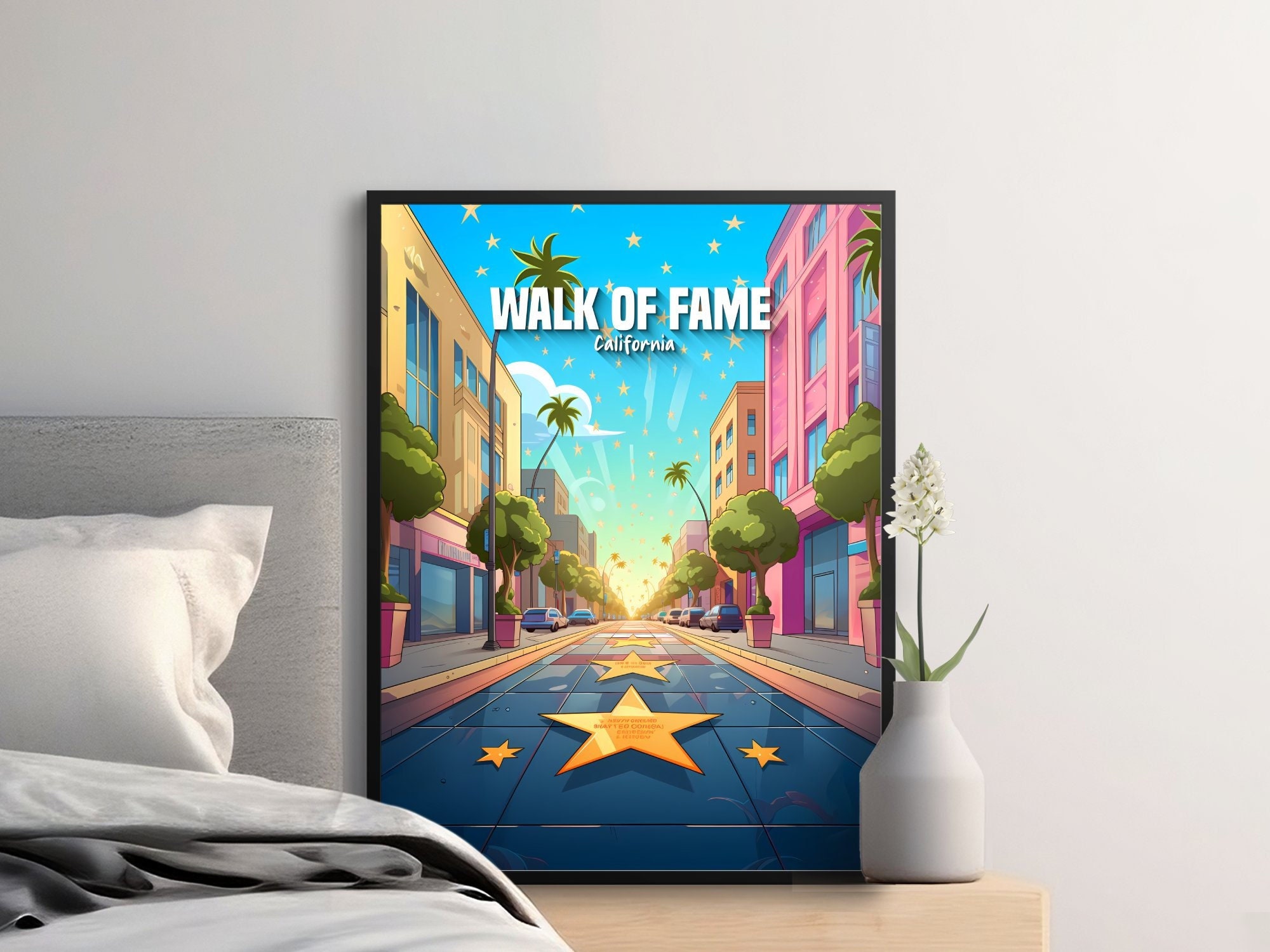 Walk of Fame Wall Art, Colorful California Street Illustration, Starry ...