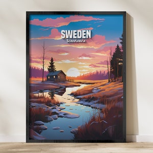 Stunning Sweden Wall Art, Colorful Scandinavian Poster With Nature and ...