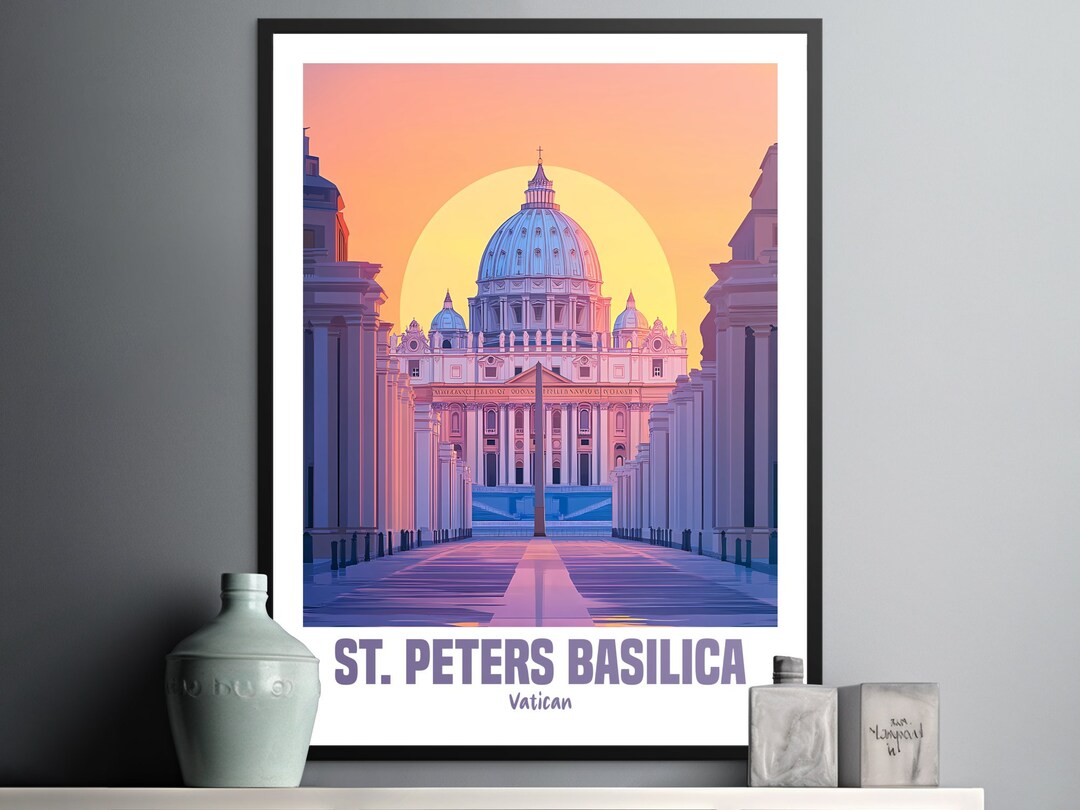 St. Peters Basilica Wall Art Vatican Sunset Print, Architectural Art ...