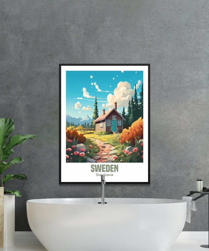 Beautiful Scandinavian Landscape Wall Art Print Featuring a Cozy ...