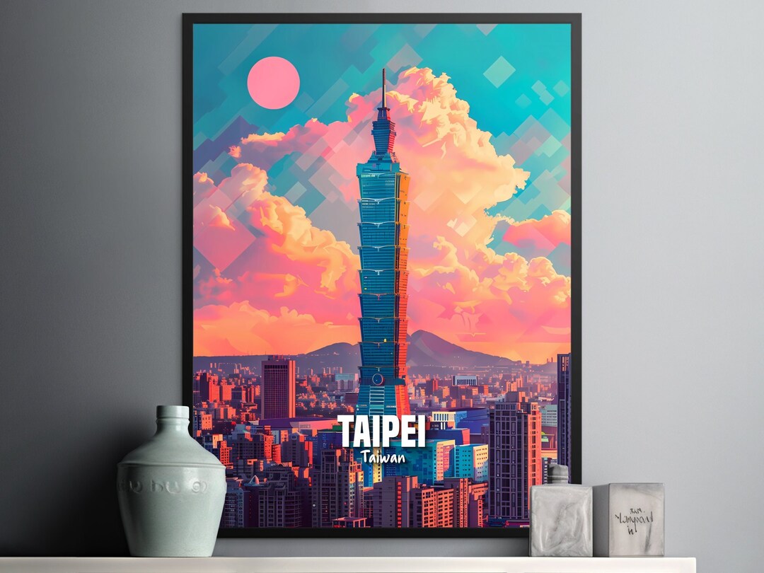 Taipei Cityscape Wall Art, Modern Taiwan Skyline Poster, Colorful ...