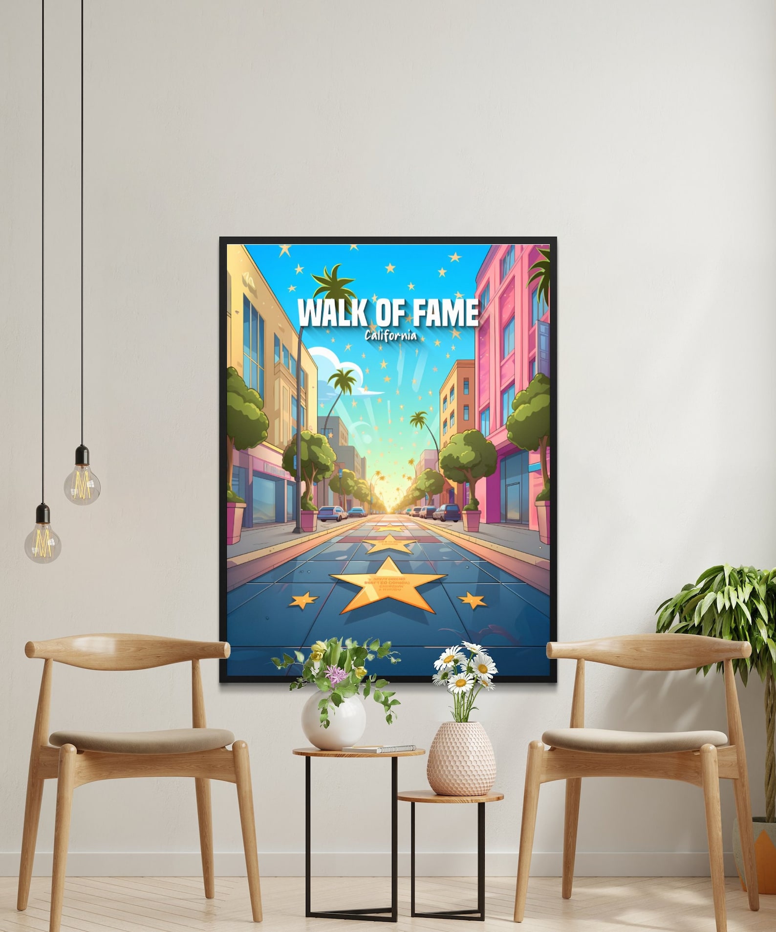Walk of Fame Wall Art, Colorful California Street Illustration, Starry ...