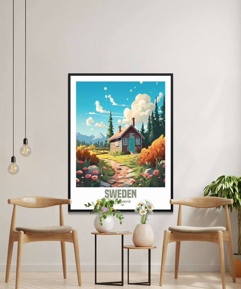Beautiful Scandinavian Landscape Wall Art Print Featuring a Cozy ...