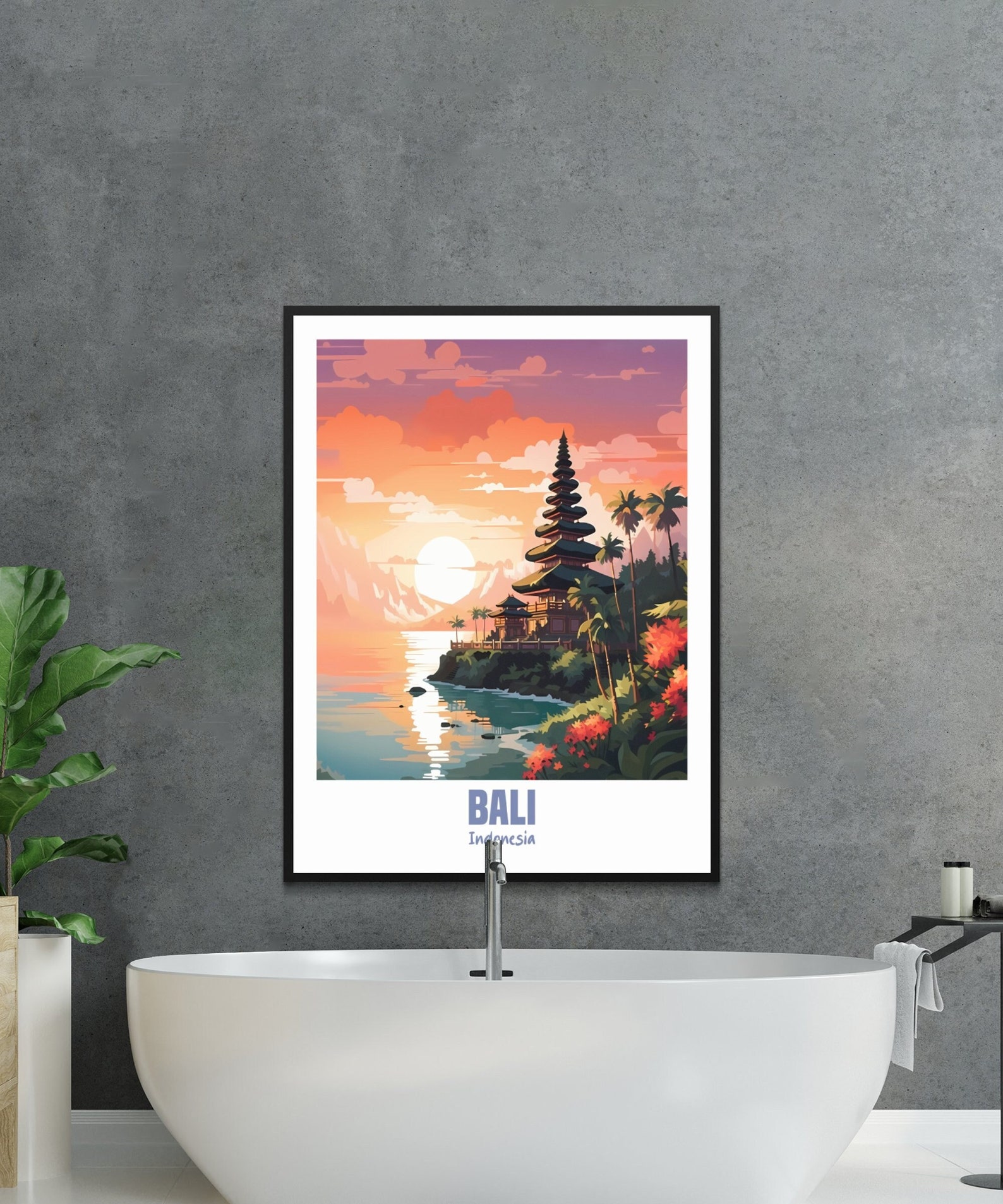 Beautiful Bali Landscape Wall Art Print, Sunset Over Ocean With ...